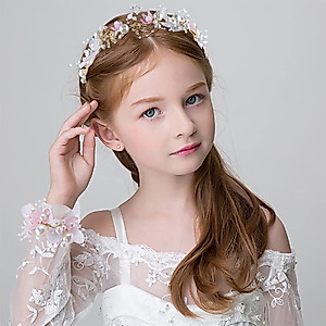 2 Pieces Wedding Flower Headpieces for Girls, Flower Girl Hair Accessories for Wedding Rhinestones Flower Headband Fairy Pearl Flower Crown for Girls Bridal Crystal Flower Tiara for Women