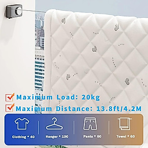 Usoway Retractable Clothesline, Balcony Anti-Sag Wire Clothesline, 304 Stainless Steel Heavy Duty Retractable Clothesline, 13.8ft Clothes Line Ropes,Easy to Install (Green)