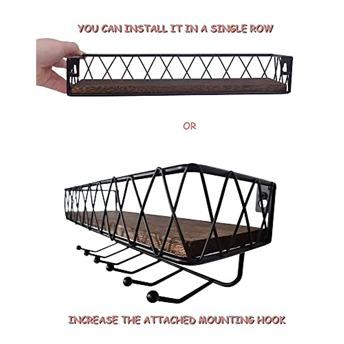 Molaxhome Wall Mounted Storage Shelves,Easy to Mount Wall Wooden Floating Shelf for Bedroom,Farmhouse,Living Room,Bathroom,Kitchen,Office and More DC1A611 (Brown, W4.9xL13.7)