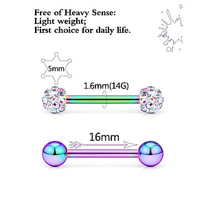 Kadogohno Rainbow Nipple Rings for Women Green Nipple Piercing Jewelry 14G Nipple Rings Surgical Steel Screw Dangle Nipplerings Nipple Shield Barbell Body Piercing Jewelry Set 5/8 Inch 16mm 12 Pairs