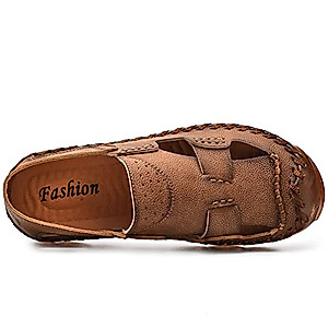 DZUJY Mens Closed Toe Leather Sandals For Men Breathable Summer Shoes Fisherman Men's Slippers Flip Flops Brown Big Size 11.5 Outdoor Casual Shoe Man Beach Sport Hiking Work Male