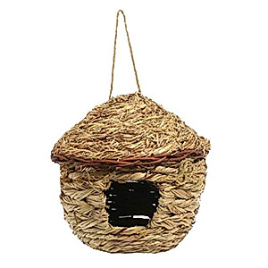 POPETPOP Hanging Bird House Handwoven Grass Bird Hut - Bird Nest for Parakeets Parrots Canary and Other Small Pets - Bird Cage Accessories - Size M