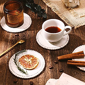 4 Pieces Wood Beaded Coasters 3.9 Inch Round Rustic Farmhouse Coasters Wooden Coasters for Drinks Decorative Table Top Coasters Wood Bar Coaster Set for Housewarming Home Kitchen (Beige)