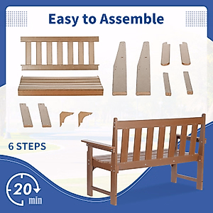 nalone Outdoor Bench, HDPE All Weather Patio Bench Load up to 800 Lbs, 2-Person Garden Bench Rot-Proof Fade Proof for Patio, Porch, and Park (Teak)