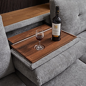 Jarenie Convertible Sectional Sofa, 4 Seat L Shaped Couch with Reversible Storage Chaise and Cupholder, Wooden Legs, Upholstered Fabric for Living Room, Apartment, Office (Light Grey)