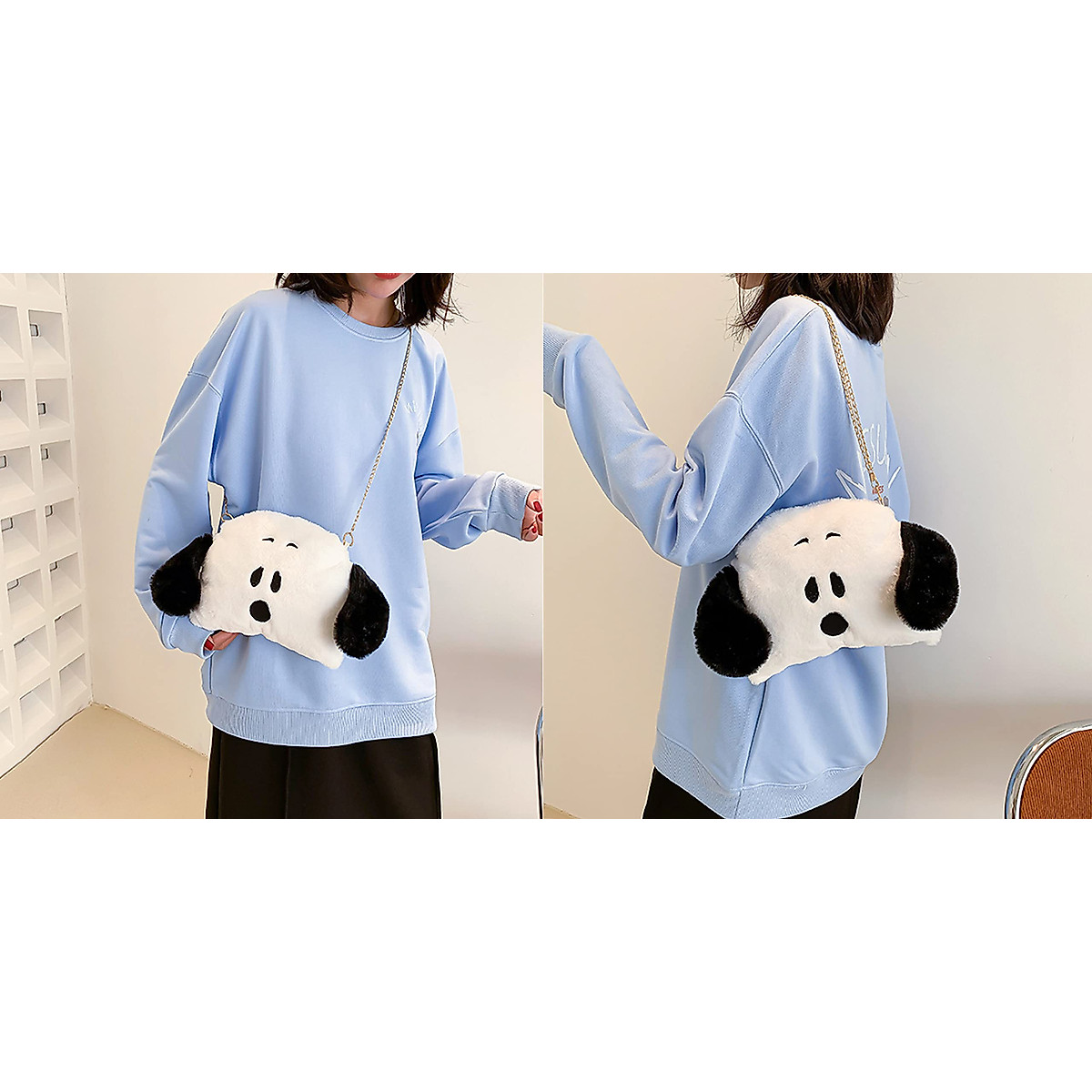 Cute Plush Animal Shoulder Bag for Women Cute Dog Crossbody Purse Fluffy Satchel Shoulder Purse Faux Fur Messenger Bag