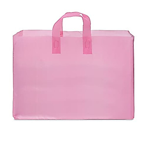 Pink Gift Bags - 16x6x12 200 Pack Large Frosted Plastic Shopping Bags with Handles, Gift Wrap Totes for Small Business, Retail & Boutique Merchandise Use, Birthday Party, Goodie & Favor Bags, in Bulk