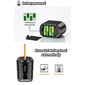 Electric Pencil Sharpener RIYO Heavy-Duty Helical Blade Auto Pencil Sharpener with Battery Operated for No.2(6-8mm) Pencils and Colored Pencils in School/Office/Home,Black(Not Included AC Adapter)