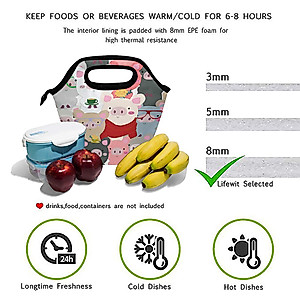 Cartoon Funny Baby Pig Lunch Bag Insulated Lunch Box Pink Red Animal Lunch Tote Bag Snacks Organizer for Women Men Adults College Work Picnic Hiking Beach Fishing