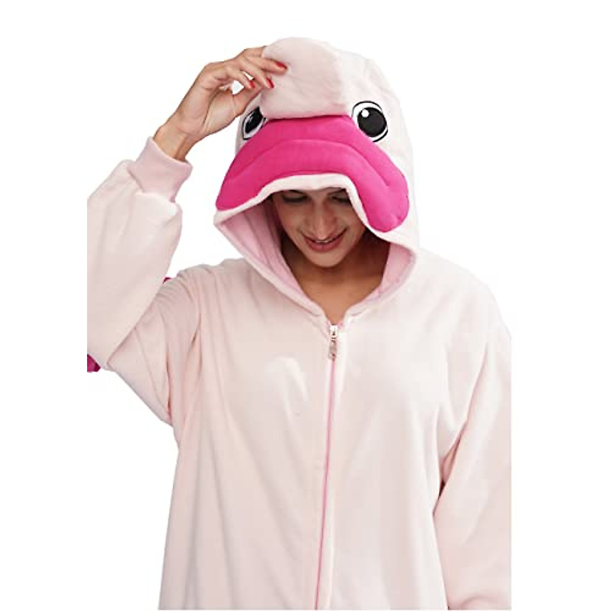 LASSUPIN Adult Pink Blobfish Onesie Pajamas Animal Cosplay Homewear Sleepwear Jumpsuit Costume for Women Men