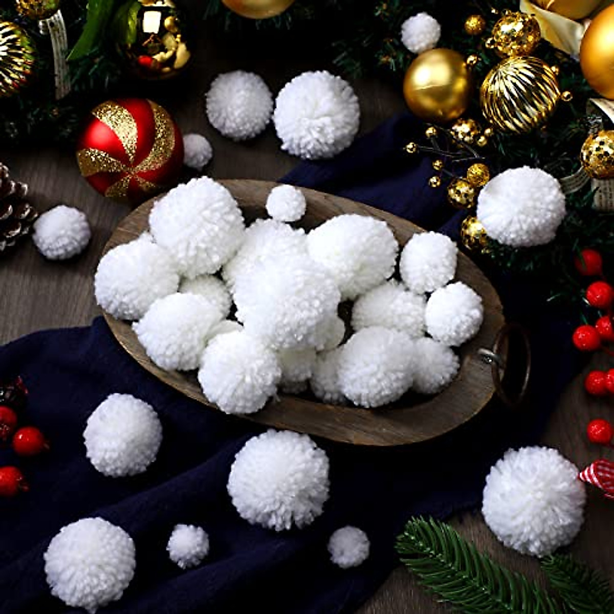 50 Pieces Valentines Pom Poms Craft Pompom Balls Pom Pom Balls Fake Snowballs Fuzzy Balls Pompom Puff Balls for Kids Art DIY Creative Valentine's Day Crafts Decorations (White, Multi Size)