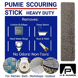 PUMIE Scouring Stick, Heavy Duty Extra Strong Pumice Cleaning Bar, Perfect Pumice Stone for Cleaning Tough Toilet Rings, Bathroom & Kitchen Stains - Scouring Stick on Toilet Bowls, Pool, Tiles(2 Pack)