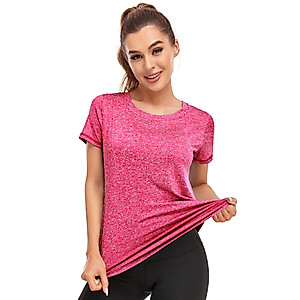 Abrooical Women's Athletic Short-Sleeved Running T-Shirts Lightweight Quick Dry Workout Training Yoga Crewneck Tops Red X-Large