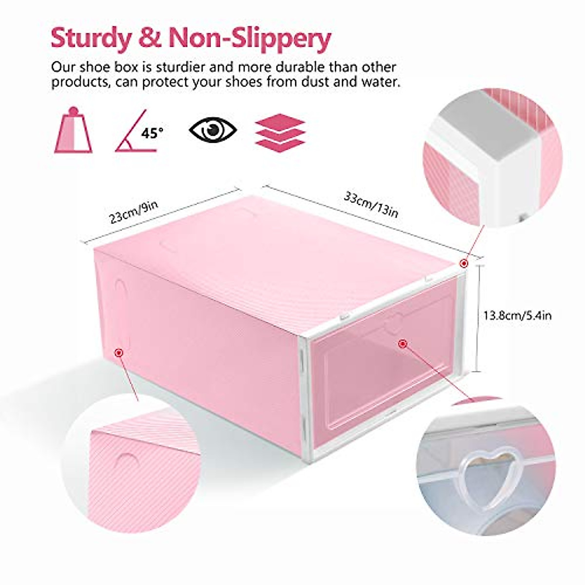 12 Pack Stackable Shoe Boxes Plastic Storage Bins, Sneaker Container with Clear Lids, Closet Organizer by Hommtina (Pink)