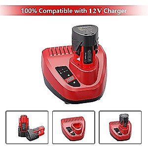 Bonadget 2Pack 3000mAh 12V Battery and Charger Compatible with Mil-Wkee Replacement for 12Volt Battery and Charger Kit 48-11-2401/48-11-2402/48-11-2410/48-11-2411/48-11-2412/48-11-2460