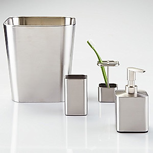 iDesign Gia Short Metal Soap Dispenser Pump for Body Moisturizer, Sanitizer or Aromatherapy Lotion in Bathroom, Kitchen, Bedroom, Vanity, 3.5" x 3.25" x 5.5" - Brushed Stainless Steel