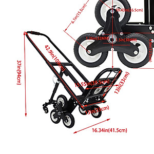 INTBUYING Stair Climber Hand Trucks Portable Folding,Rubber Mute Wheel,Adjustable Handle Length.420 LBS Capacity Handcart Luggage Cart with 6 Wheels and 2 Backup Wheels (Black)-with 2 Casters