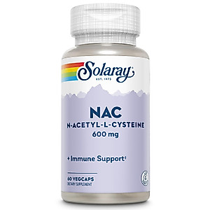 SOLARAY NAC Supplement - N Acetyl Cysteine 600 mg - Precursor to Glutathione Supplement - Immune Support Supplement - Lab Verified, 60-Day Guarantee - 60 Servings, 60 VegCaps