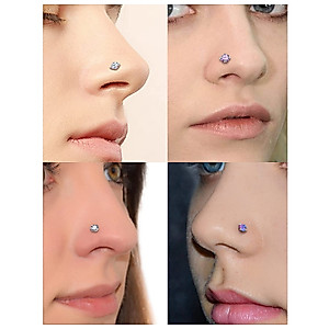 Vsnnsns 18G Opal Nose rings L Shaped Nose Studs Surgical Stainless Steel 1.5mm 2mm 2.5mm 3mm CZ Nose Rings Studs Silver Nose Rings for Women Men Girl Nose Nostrial Piercing Jewerly CZ Opal 2MM 16Pcs