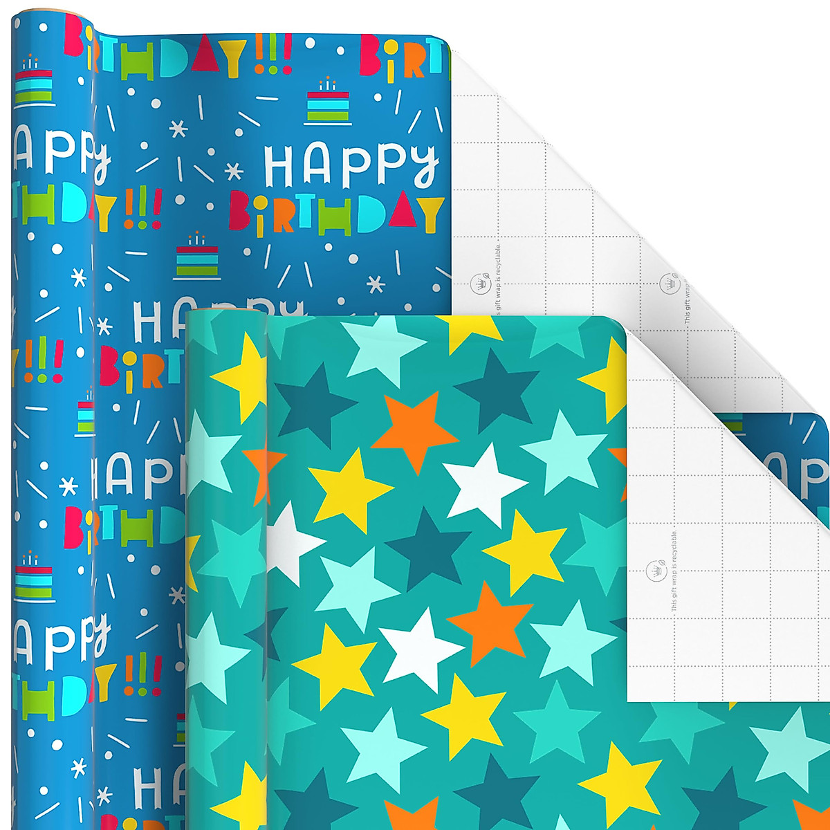 Hallmark Birthday Wrapping Paper Rolls - Stars, Stripes, Balloons, Cupcakes, Happy Birthday Gift Wrap Paper (Set of 6 Rolls: 180 sq. ft. ttl.)