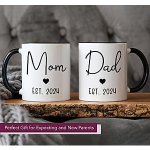 HomeBee Mom Dad Est 2024 Coffee Mug Set, New & Expecting Parents Gift for Couple, Pregnancy Announcement Gender Reveal Gift, Welcome Baby Congratulations Present, Mommy to Be First Time Daddy Cups