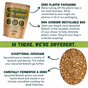 Garden of Oz Upcycled Bokashi Compost Starter (10 ounces) – 100% Upcycled Grains for Kitchen Compost Bin – Premium Dry Bokashi Bran, Efficiently Compost Food & Pet Waste, Zero Plastic Packaging