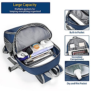 Hiking Backpack for Women & Men, Waterproof Foldable Nylon Camping Backpack, Lightweight Multi Compartment Travel Daypack for Outdoor Cycling/Climbing (Deep Blue）