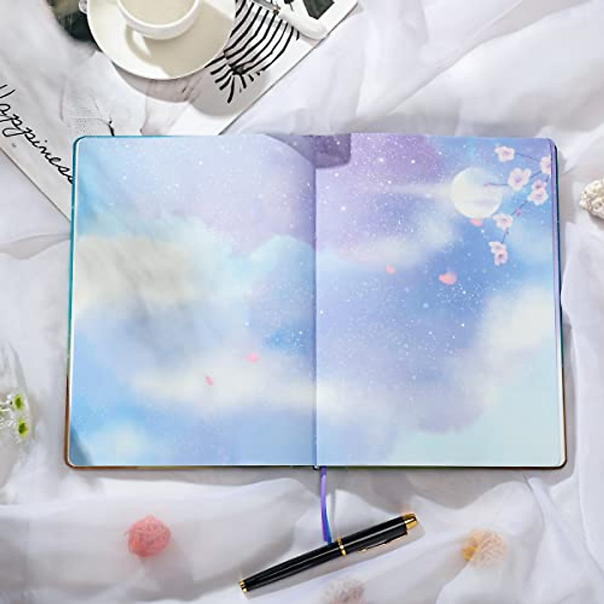 SIIXU Starry Sky Writing Journal for Women, Men, Unique Colorful Blank Notebook for Daily Notes, Gratitude, Dreams or Planning, 7.5” x 10.2", 160 Pages, 2 Bookmarks, Large, Hardcover, Unlined