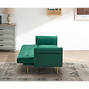 Eafurn Modern Velvet Upholstered Futon Bed Sectional Folding Recliner Sleeper Reversible Loveseat Convertible Daybed,3 Angles, Nailhead Tufted Sofa & Couches for Small Places, Green w/Naildhead Trim