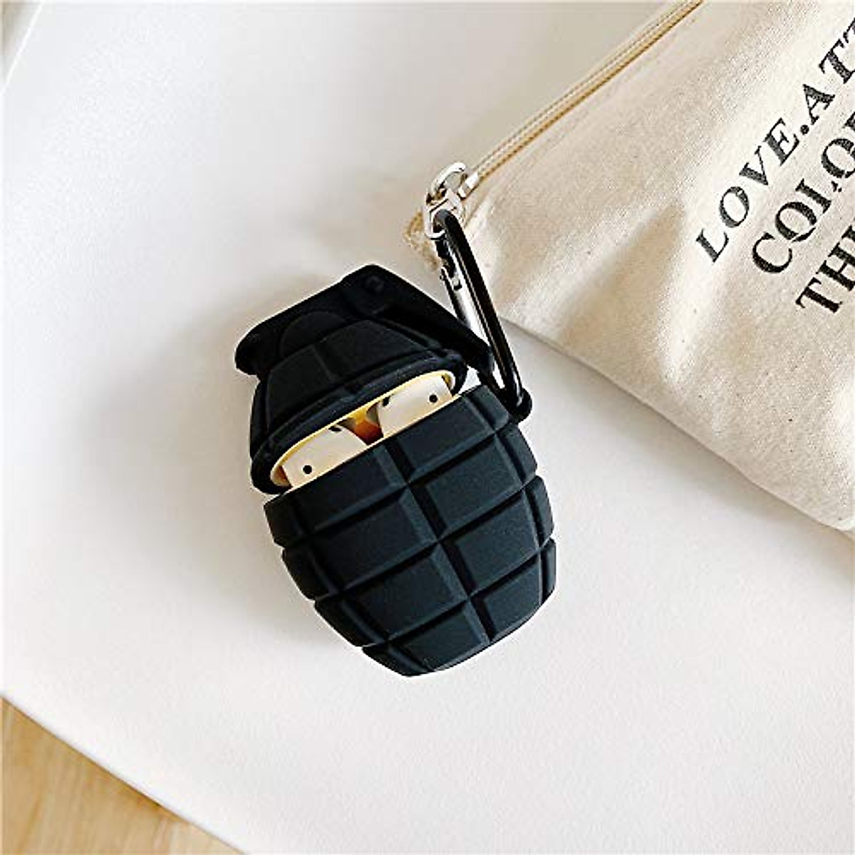 UR Sunshine Case Compatible with AirPods 1/2, Cool Military Funs Grenade Shape Cover Case, Soft Silicone Gel Stylish Bomb Charging Earphone Case for AirPods 1/2 +Hook-Black