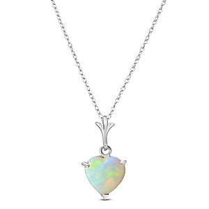 Galaxy Gold GG 14k 20" White Gold Heart-shaped Natural Opal Pendant Necklace