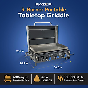 Razor Universal Rolling Prep Cart with Shelves and Storage Drawer for Portable Outdoor Griddle and Grills, Accessory Only, Black
