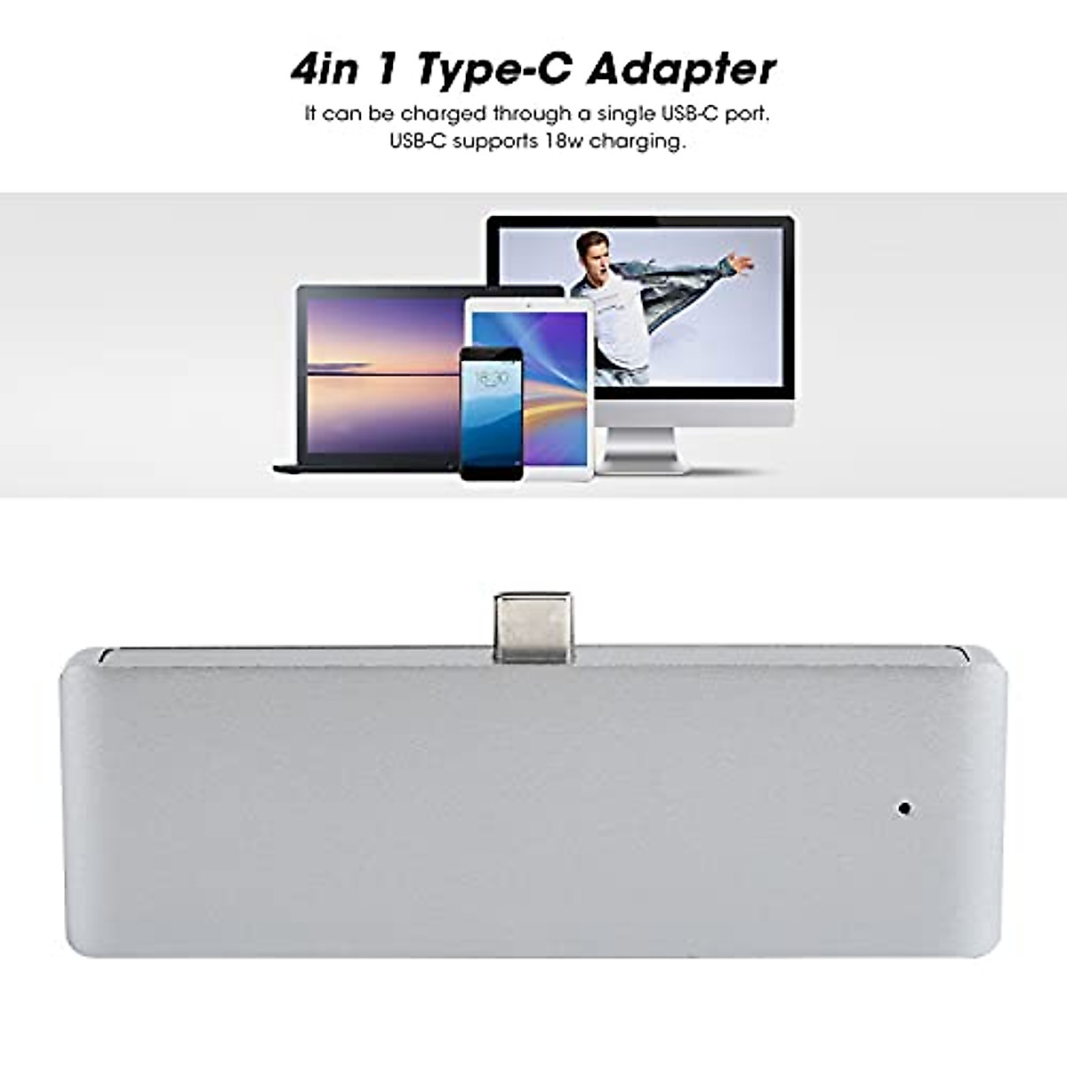USB C Hub, 4in 1 Type C Hub Docking Station Type‑C to HD Multimedia Interface+Audio3.5+USB3.0+USB-C Adapter with Aluminium Alloy Material for Laptop, PC, Computer, Mobile HDD, Flash Drive