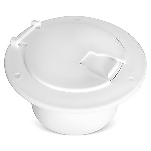 Porscan RV 5 Inch Round Electric Cable Hatch for 30 and 50 Amp Cords, RV Power Cord Cable Hatch Cover Compatible with Coleman Jayco Pop-Up Camper Travel Tent Trailer Motorhome (White)