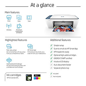 HP DeskJet 2636 Wireless All-in-One Color Inkjet Printer, Copy & Scan with HP Smart App, Blue (Renewed)