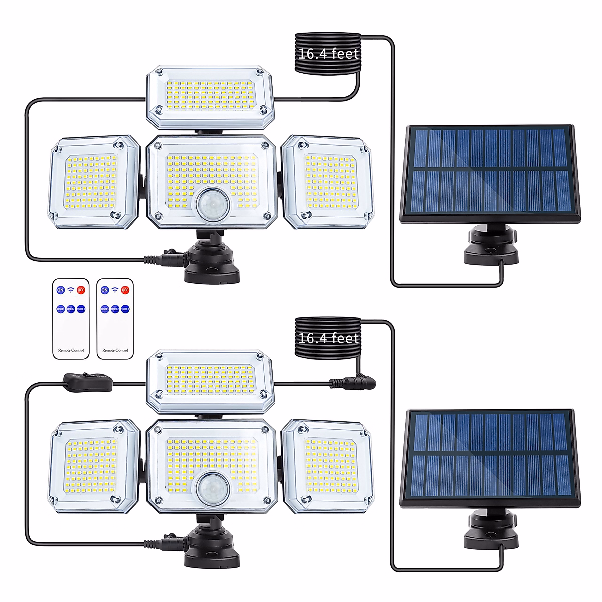 KaKa GLOW 2 Pack GM-Mizar Solar Outdoor Lights -333 LED 600LM Motion Sensor Lights Yard Garage-Wall Mount IP65, 4 300° Swivel Lamps-Detachable Split Solar Panel 16.4-Feet Cord-Day Time Use Possible