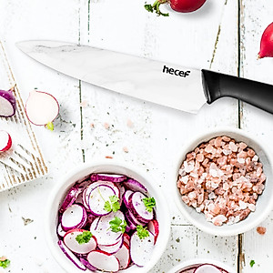 hecef Kitchen Knife Set with Marble Pattern, Non-stick Ceramic Coated Stainless Steel Blades with Protective Sheaths, Professional Chef Knife Set for Kitchen, Restaurant, Camping and Home