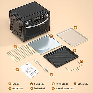 LifePlus Toaster Oven, 12-In-1 Convection Oven Countertop with Stainless Steel, 1700W Air Fryer Combo for Pizza Bread Grill, etc. 8 Gallon Capacity, Includes 6 Accessories