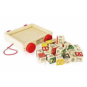Number 1 In Service Wooden Alphabet Blocks, Best Wagon ABC Wooden Block Letters Come in a Pull Wagon for Easy Storage and Movement, Most Entertaining Wooden Toy for Toddlers, 30 Pieces Set.