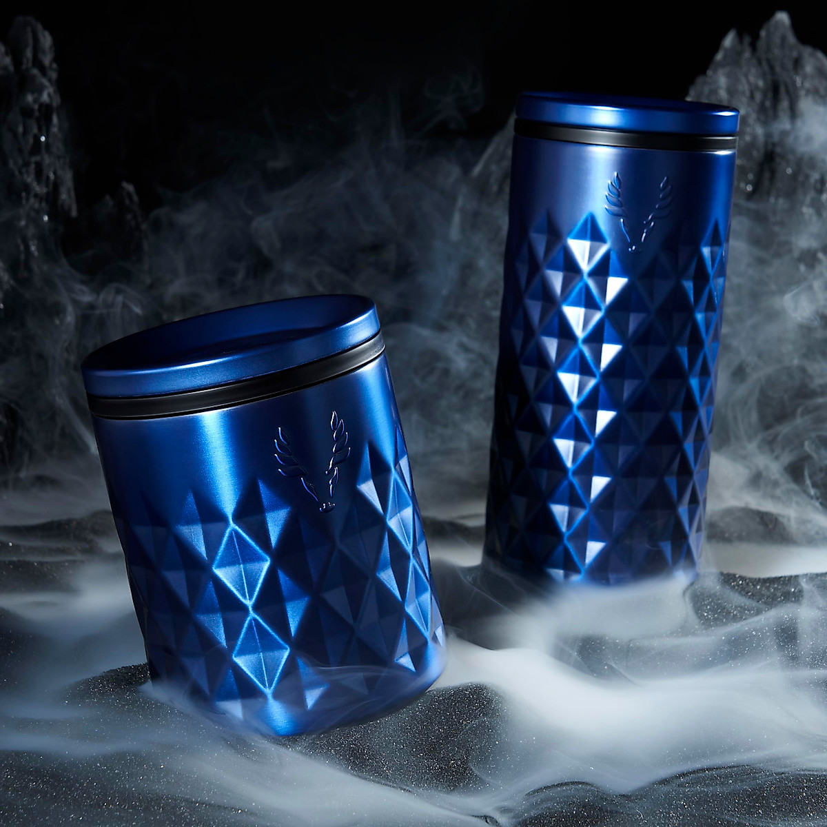 Viski Paragon Insulated Cocktail Tumbler, Insulated Highball Glasses Stainless Steel Highball Glasses with Ceramic Coating 16oz Blue Set of 1