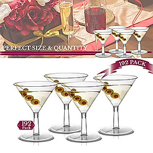 Plastic Martini Glasses - 192 Pcs Disposable Hard Plastic Clear Margarita Glasses - 2 oz Crystal Cut Glass - Bulk Party Cocktail Drinking Cups for Wedding, Mardi Gras, Birthday Parties & All Occasions