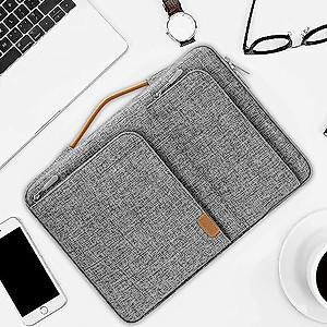 MOSISO 360 Protective Laptop Sleeve Compatible with MacBook Air/Pro, 13-13.3 inch Notebook, Compatible with MacBook Pro 14 inch 2023-2021 M2 M1, Side Open Bag with 2 Accessory Pockets&Handle&Belt,Gray