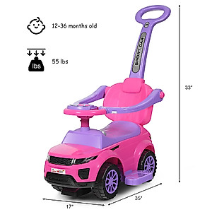 HONEY JOY Ride On Push Car, Foot to Floor Ride On Sliding Car Push Handle & Detachable Guardrail, Sound & Lights, Under Seat Storage, Push Cars for Toddlers 1-3, Gift for Kids Boys Girls(Pink)