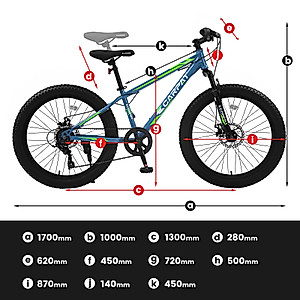 ZLECTIO Mountain Bike with 7 Speeds and High-Carbon Steel Frame, 24 Inch Fat Tire Bikes for Men and Women, Adult/Youth Road Bicycle for Urban Commuter