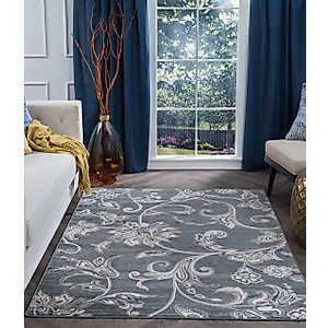Garland Transitional Floral Dark Gray Rectangle Area Rug, 7.6' x 10'