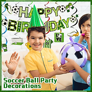 16 Pcs Soccer Birthday Party Decorations Soccer Party Supplies Include Soccer Happy Birthday Banner, Paper Cutouts, Honeycomb Centerpiece, Soccer Hanging Swirl for Boys Kids Sports Football Parties