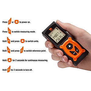 WEN 10130 Multi-Unit Compact Digital 130-Foot Laser Distance Measure with Backlit LED Screen
