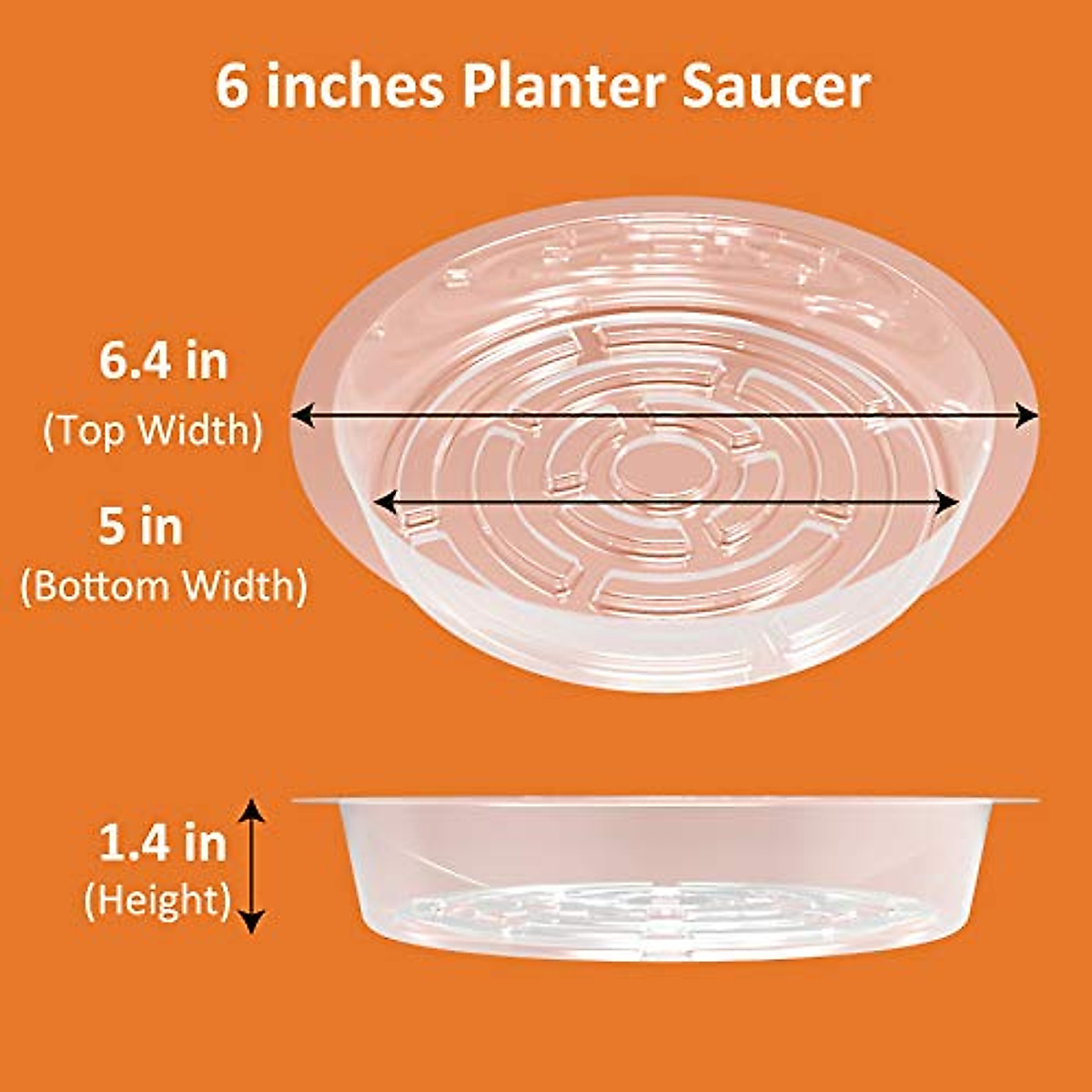 Gardzen Heavy Duty Clear Plastic Plant Saucers, Flower Pot Tray - Excellent for Indoor & Outdoor Plants (6-Inch, 10-Pack)