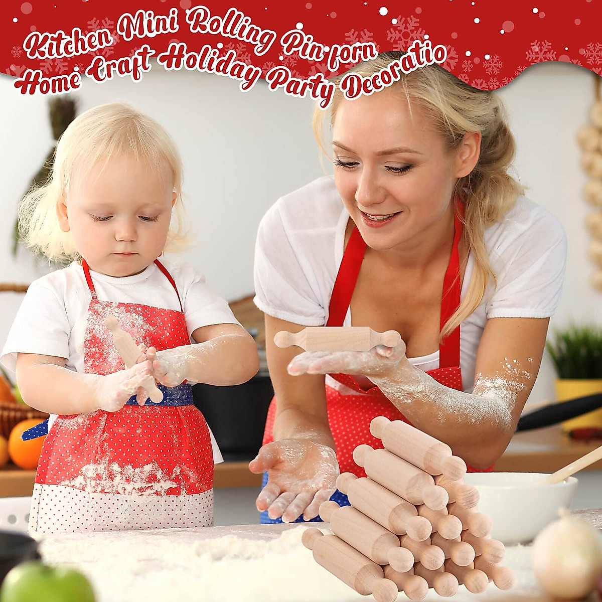 20PCS Mini Rolling Pins for Crafts, Small Wooden Dough Roller for Children in the Kitchen Baking and Imaginative Play, Wooden Tiered Tray Decorative for Halloween and Christmas Presents (4.1 Inches)