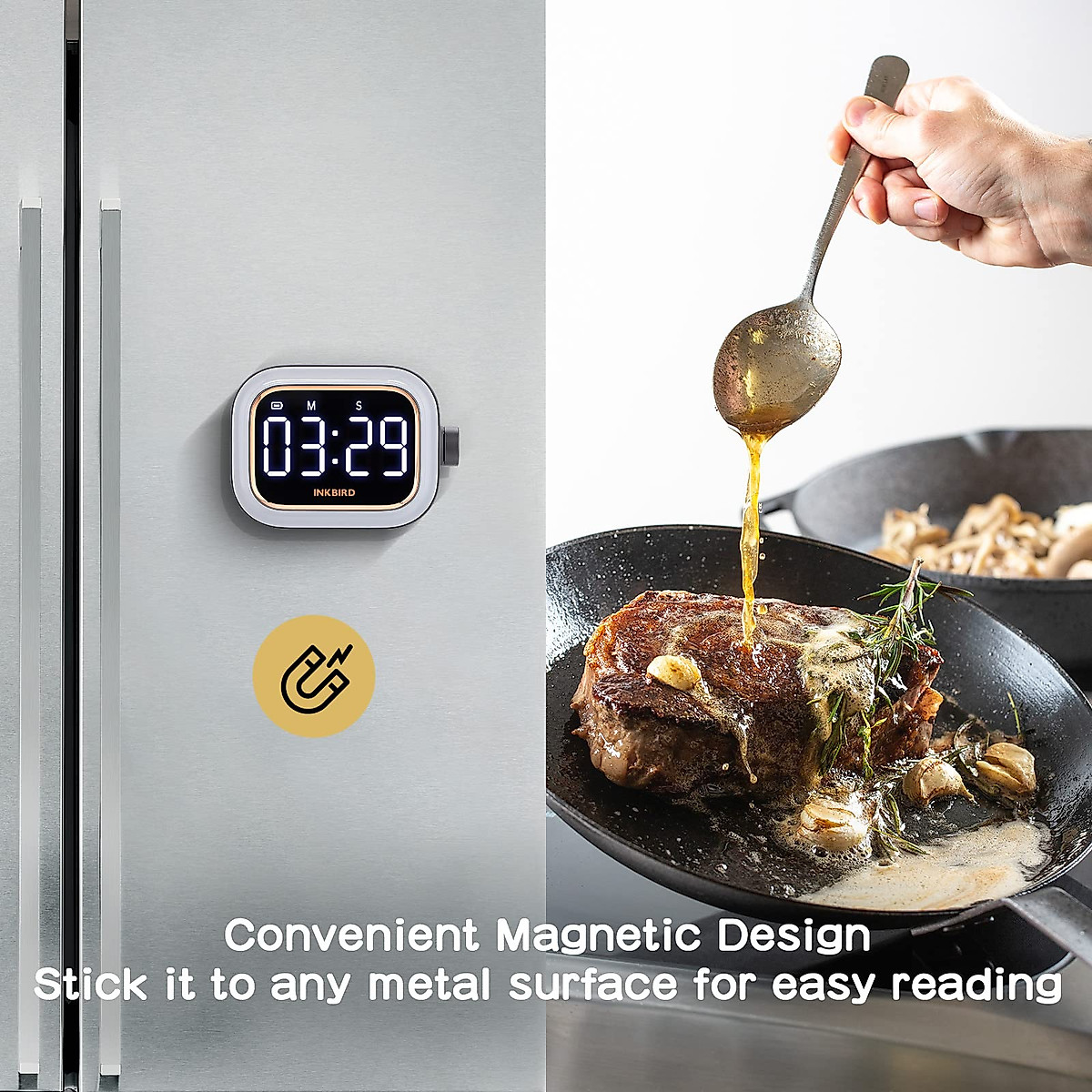 INKBIRD Visual Magnetic Timer with LED Backlit Display with Rechargeable Battery, Adjustable Volume& Countdown/up Clock for Reading, Studying, Fitness and Cooking